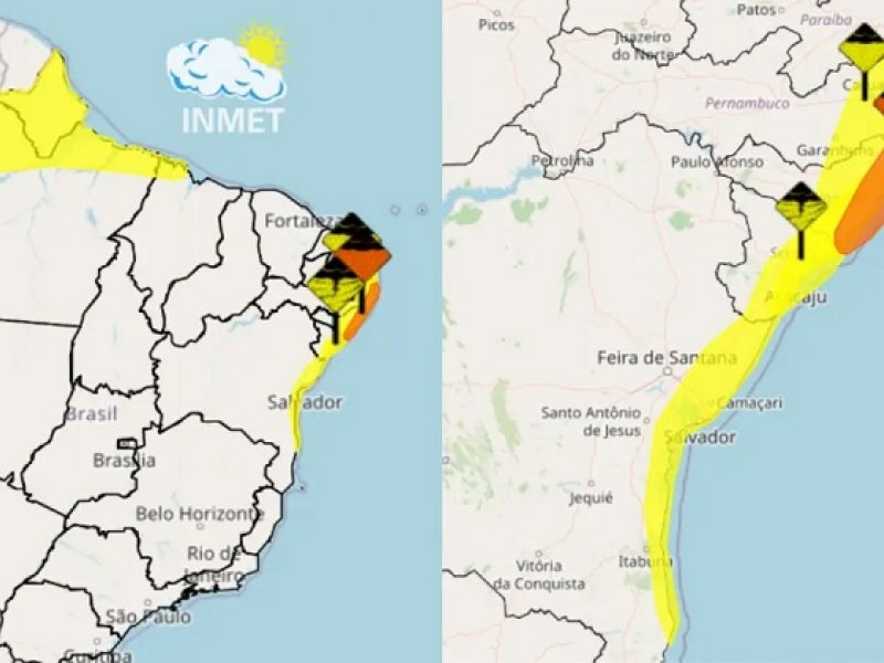 Inmet emite alerta amarelo de temporal no Litoral da Bahia